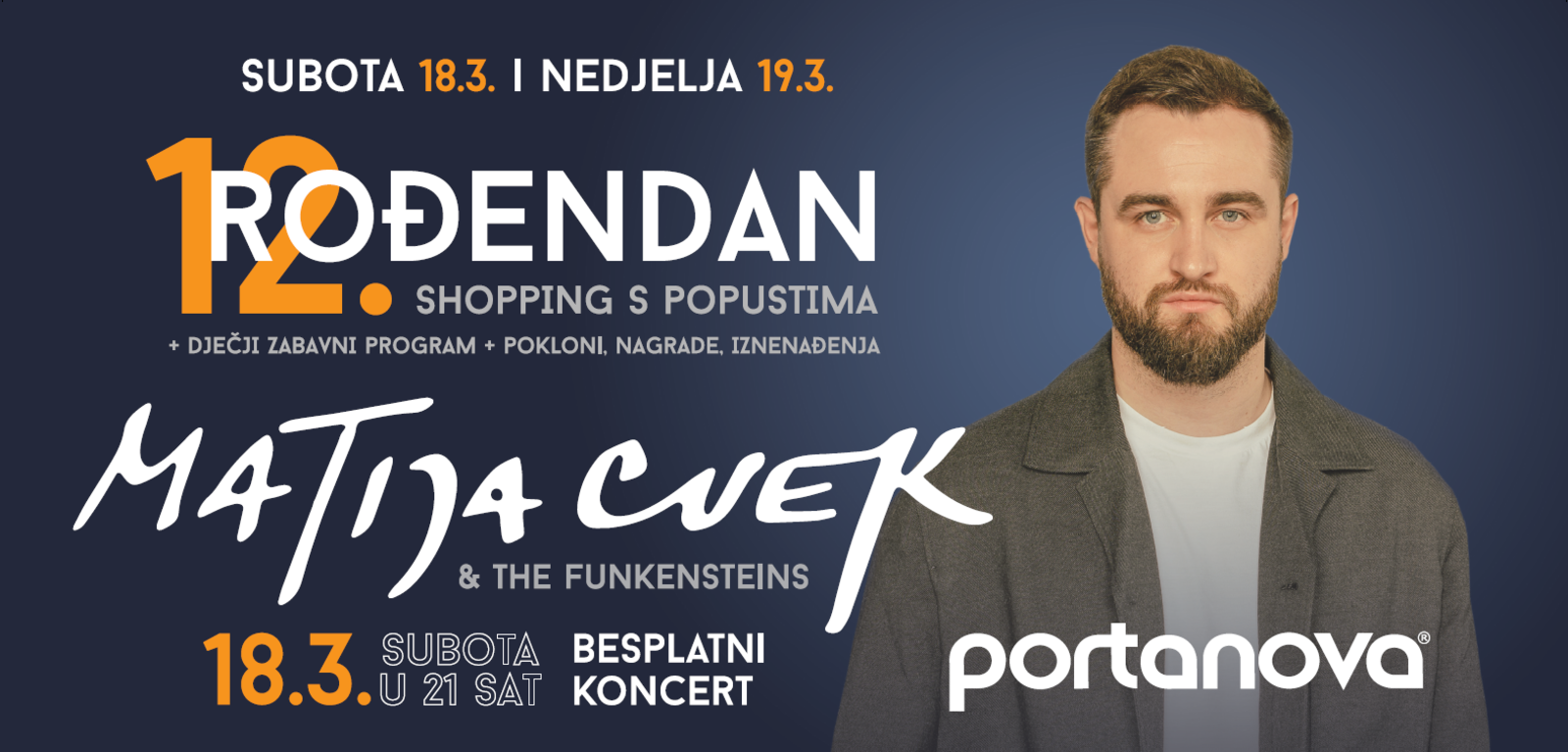 12. rođendan Portanove - besplatni koncert Matije Cveka - Baranja info